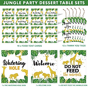 Bessmoso Gold Safari Party Favors Decorations Tropical Jungle Animals Dessert Table Set Welcome Sign Food Labels Cards Thanks Tags Jungle Safari Animals Wild Birthday Party Supplies