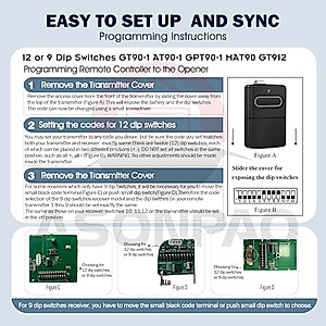 2X 912 Genie 12 Dip Switch Garage Door Opener Remote Replacement,GT90-1 AT90-1 GPT90-1 MAT90 GT912 3-Year-Warranty