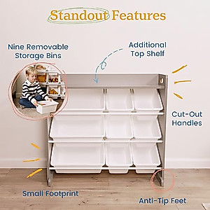 ECR4Kids 3-Tier Organizer with Shelf and 9 Bins, Toy Storage, Grey/White