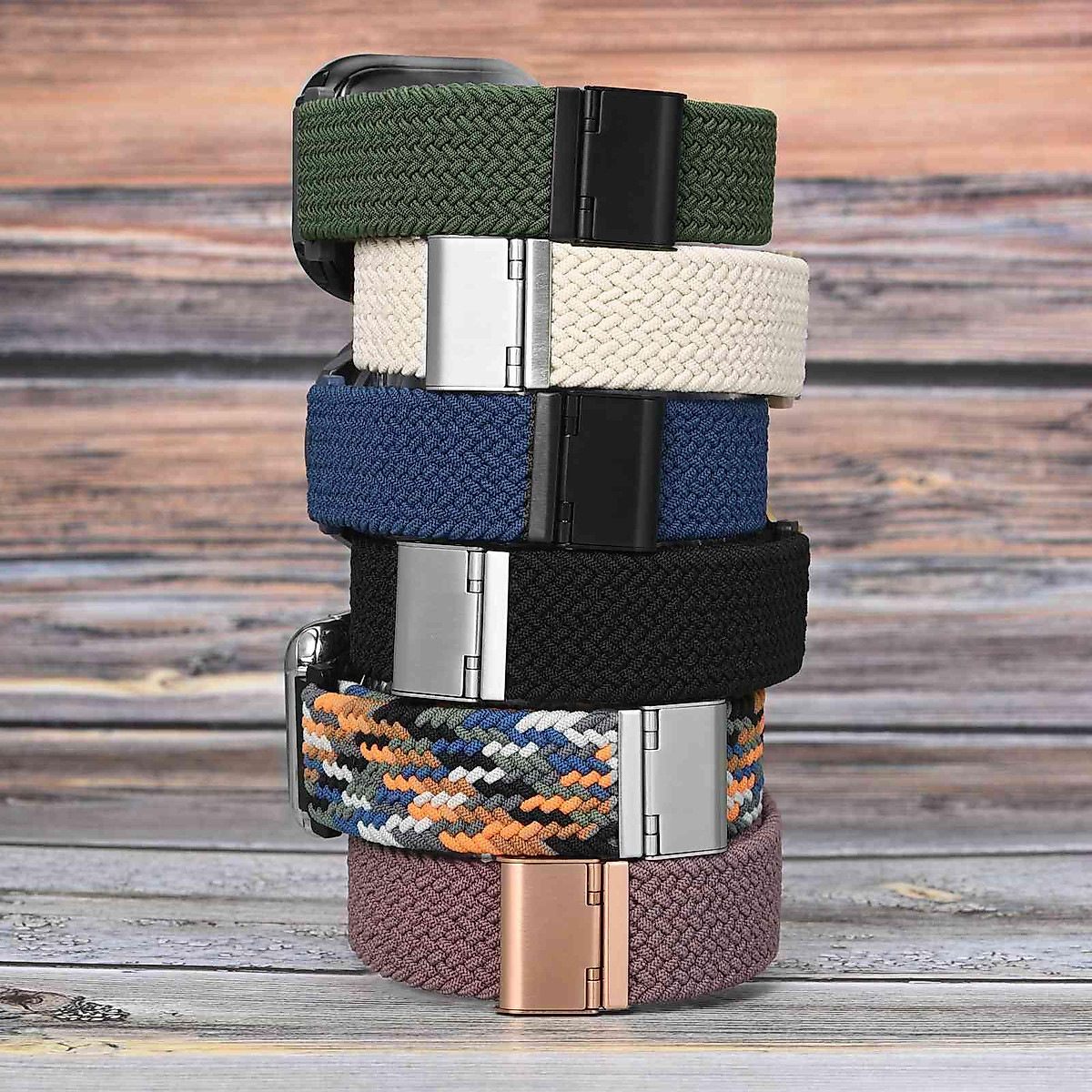 WOCCI 18mm Braided Nylon Watch Band for Men and Women, Quick Release, Black Stainless Steel Buckle (Black)