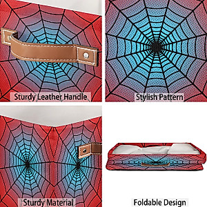 LLCXCSI Storage Bin Red Spider Web Closet Organizer Bins with Handles, Decorative Collapsible Cube Storage Baskets for Nursery Shelf, Clothes, Toy, Towel, Book, 13"x 13"