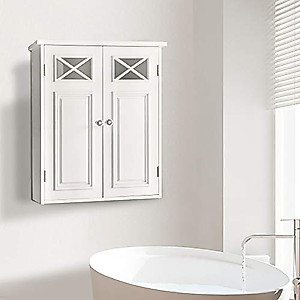 Elegant Home Fashions Dawson Wooden Space Saver with Cross Molding and 2 Doors, White & Elegant Home Fashions Dawson Removable Wooden Wall Cabinet with Cross Molding and 2 Doors, White