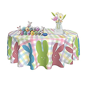 Comott Easter Round Tablecloth Spring Rabbit 60 x 60 Inch Washable Waterproof and Stain Resistant Polyester Tablecloth for Kitchen Tables, Buffet Parties, Picnic, Indoor and Outdoor Dining
