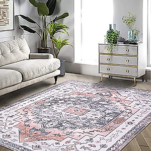 CAROMIO Vintage Area Rug, Machine Washable Extral Large 9' x 12' Boho Distressed Area Rugs Traditional Chic Carpet Coffee Table Rug Farmhouse Dining Table Rug Office Bedroom Decor, Persian Peach