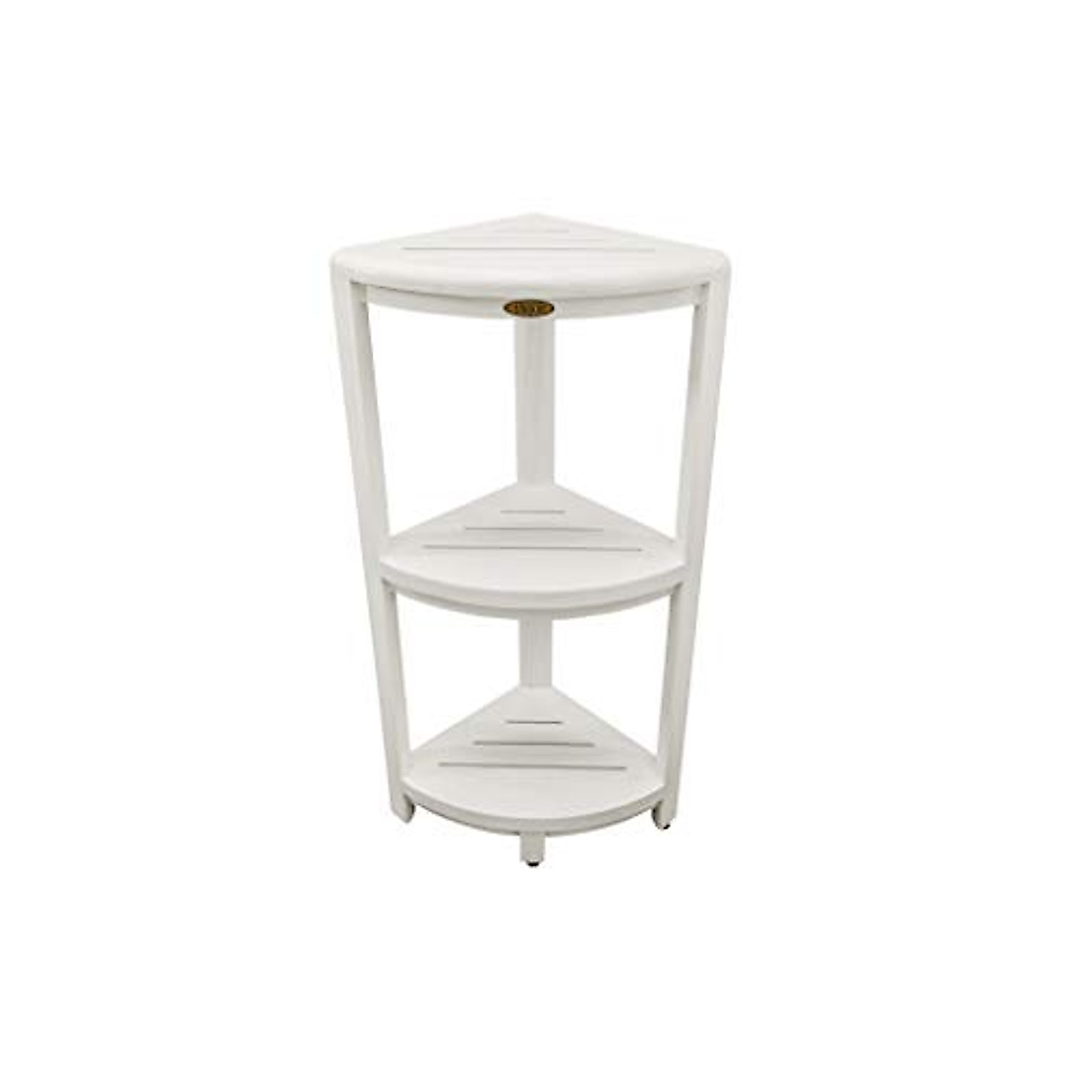 CoastalVogue SnazzyCorner Teak Corner Shower Shelf Wood Corner Shelf 3-Tier Corner Shower Shelf in Antique White Finish – 33 inches Tall