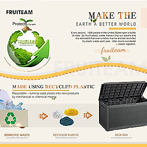 FRUITEAM 100 Gallon Patio Deck Box Outdoor Storage Box with Soft Cushion, Lockable Resin Storage Bin Weather Resistant for Patio Furniture Pillows, Pool Toys, Garden Tools