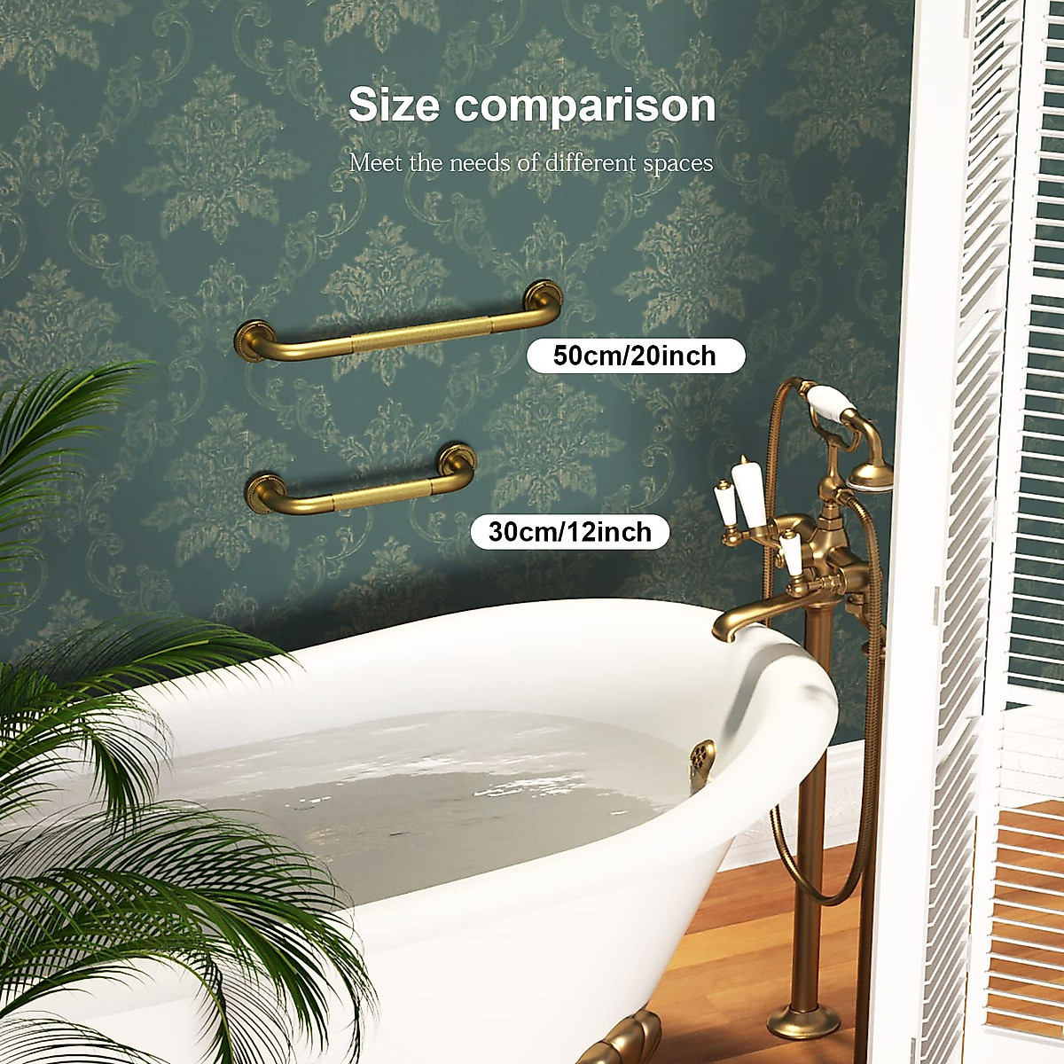 12 Inch Anti Slip Bronze Shower Grab Bar Polished Gold,ZUEXT Antique Brass Bathroom Grab Bar, Knurled Bathroom Balance Bar,Safety Hand Rail Support,Handicap Elderly Injury Senior Assist Bath Handle