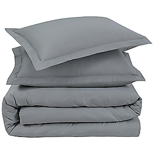 SereneSleep Grey Duvet Cover Set Full Size - Soft Brushed Microfiber Full Size Duvet Cover 3Pcs, Includes 1 Duvet Cover with 2 Pillow Sham Lightweight, Breathable, Easy Care (Full, Grey)