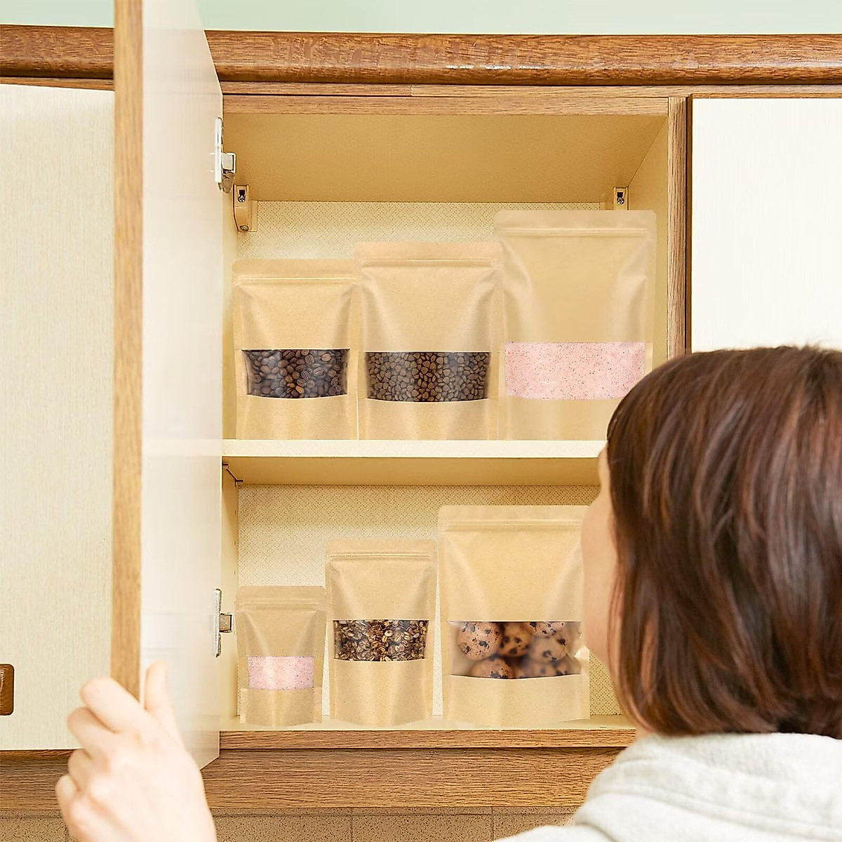 Blisstime Stand Up Pouch Bags, 50 Pack Kraft Pouch with Tear Notch and Matte Window, Heat sealable Zip Lock Food Storage Bag (3.5" X 5.5")