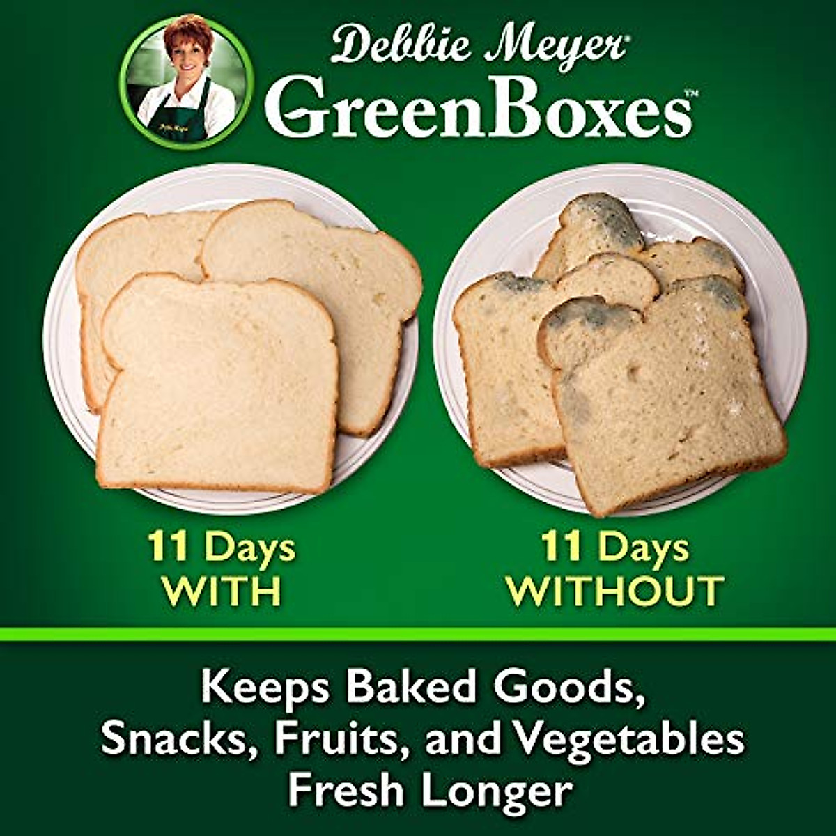 Debbie Meyer GreenBoxes – BreadBox keeps Baked Goods, Snacks, Fruits, and Vegetables Fresh Longer, Reusable, BPA Free, Made in USA