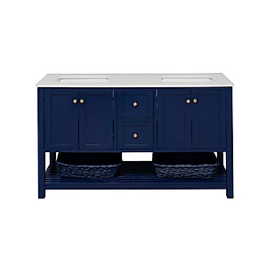 Kitchen Bath Collection Lakeshore 60-inch Double Bathroom Vanity (Engineered White/Royal Blue): Includes Royal Blue Cabinet with Engineered White Countertop and White Ceramic Sinks
