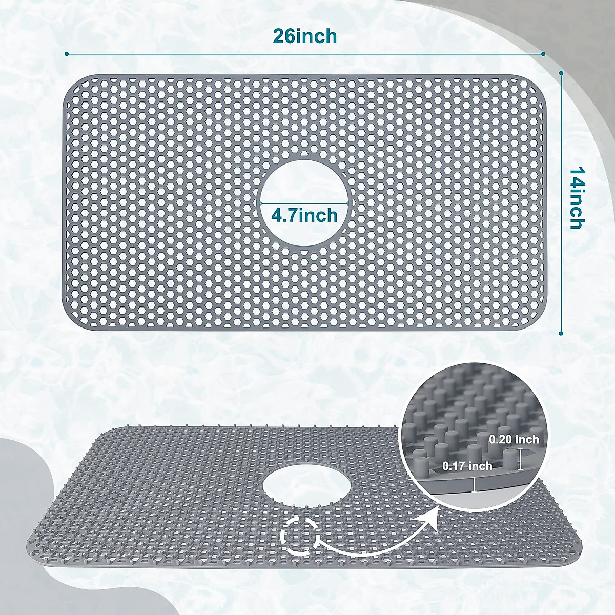 Bestjing Silicone Sink Mat, Sink Protectors for Kitchen Sink with Center Drain, 26'' x 14'' Kitchen Sink Accessory, Non-Slip Heat Resistant Sink Mats for Bottom of Farmhouse Stainless Steel Sink