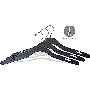 Oversized Black Finish Wood Top Hanger for Dresses with Chrome Countersunk Hook and T-Notches in 20" Length X 7/16" Thick, Box of 25