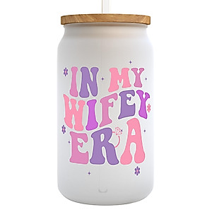 KLUBI Bridal Shower Gifts for Bride - In My Wifey Era 16oz Glass Bride Cup Perfect Bride Gifts Classy Bachelorette Gifts for Bride to Be Wifey Cup Wedding Gifts for Bride Bridal Shower Wedding Gifts