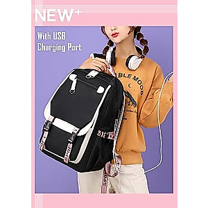 SodaMeow Anime Demon Backpack Rucksack Nezuko Backpack Slayer Bag Kimetsu no Yaiba with USB Charging Port, Free Keychain (Pink-Mitsuri)