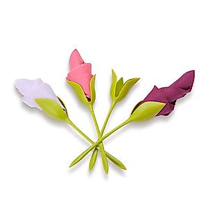 Peleg Design Bloom Napkin Holders for Tables, Set of 4 Green Stemmed Plastic Twist Flower Buds Serviette Holders Plus White Napkins for Making Original Table Arrangements