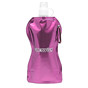 Activiva USA Merchant | Collapsible Reusable Water Bottle with Carabiner Clip Light Weight Leak Proof Foldable Drinking Water Bottle Non Toxic BPA Free - 16.9 oz 4 Pack (Pink, Purple, Red, Clear)