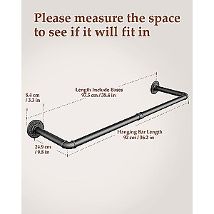 Bodato Industrial Clothing Rack 38.4'' for Wall, Heavy Duty Pipe Clothes Rack Wall Mounted for Hanging Clothes Garment, Closet Rod Hanging Bar for Walk-in Closet