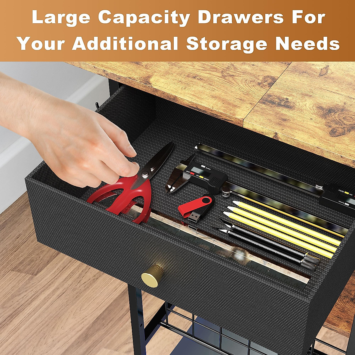 Rolling Craft Table with Storage with 30 Vinyl Roll Holder and Drawer, Craft Storage Cart Compatible with Cricut Machines, Craft Storage Cabinet Organizer Workstation for Craft Room Home (Black)