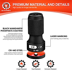 BLACKROBOT Quick Release Impact Bit Holders 3/8-Inch Square Drive to 1/4-Inch Hex Socket Adapter, CR-MO Steel, Red