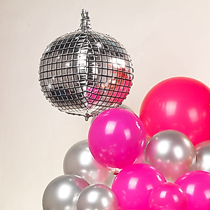 Hot Pink Red Silver Disco Balloon garland arch kit with Disco ball Starburst Crown balloons for girl birthday Disco dance theme 2024 graduation Prom party Decorations