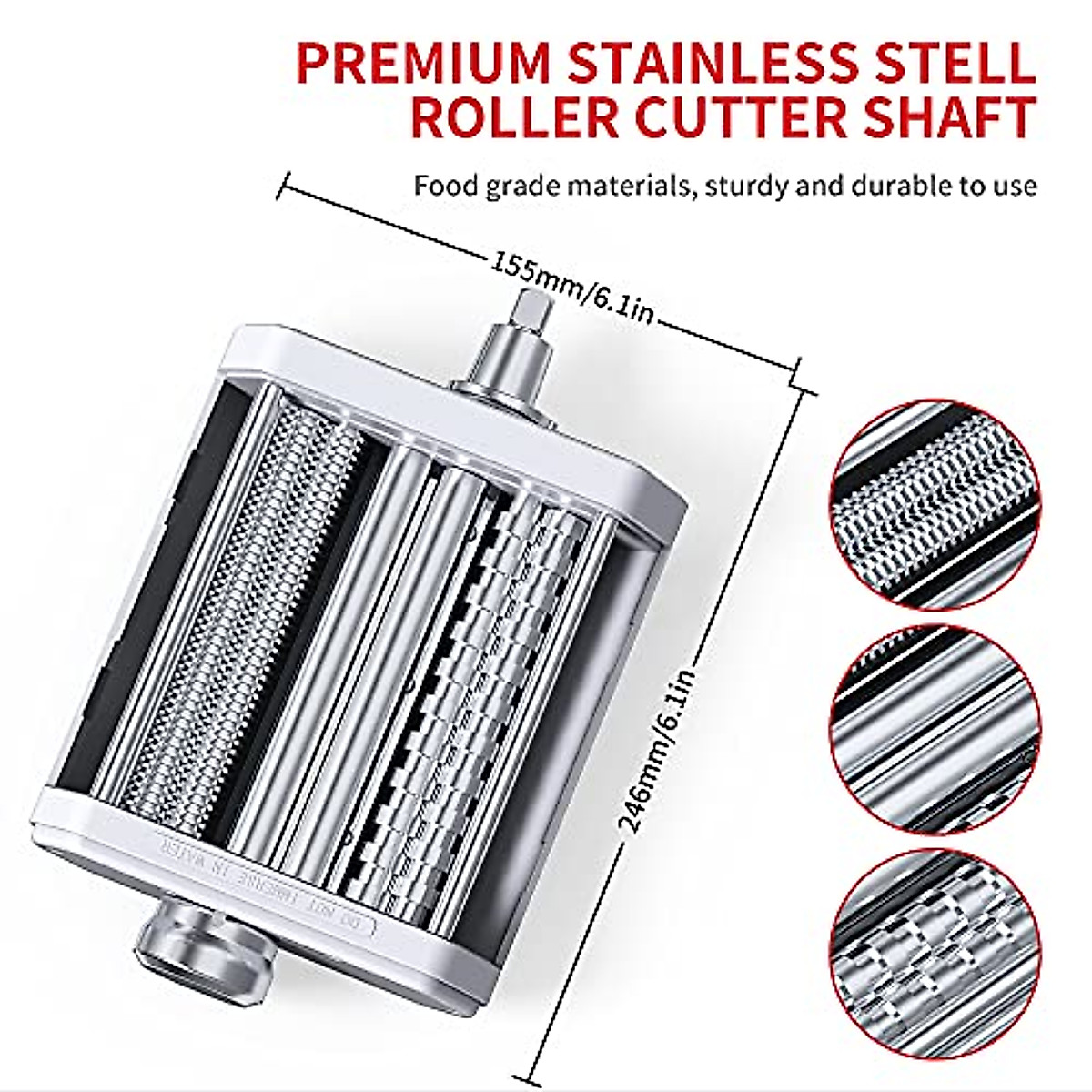 Pasta Maker Attachment for Kitchen Aid Stand Mixer, 3 IN 1 Fettuccine Spaghetti Noodle Cutter and Pasta Roller Set with Cleaning Brush (White)