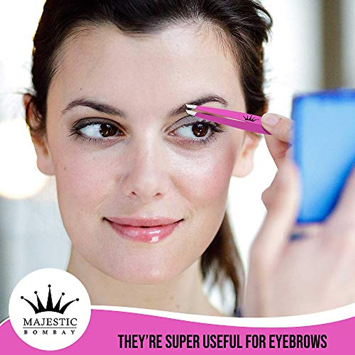 Slant Tweezers for Women and Men – Splinter, Ticks, Facial, Chin Hair, Brow and Ingrown Hair Removal Set – Sharp, Needle Nose, Stainless Steel, Surgical Precision Pluckers Majestic Bombay