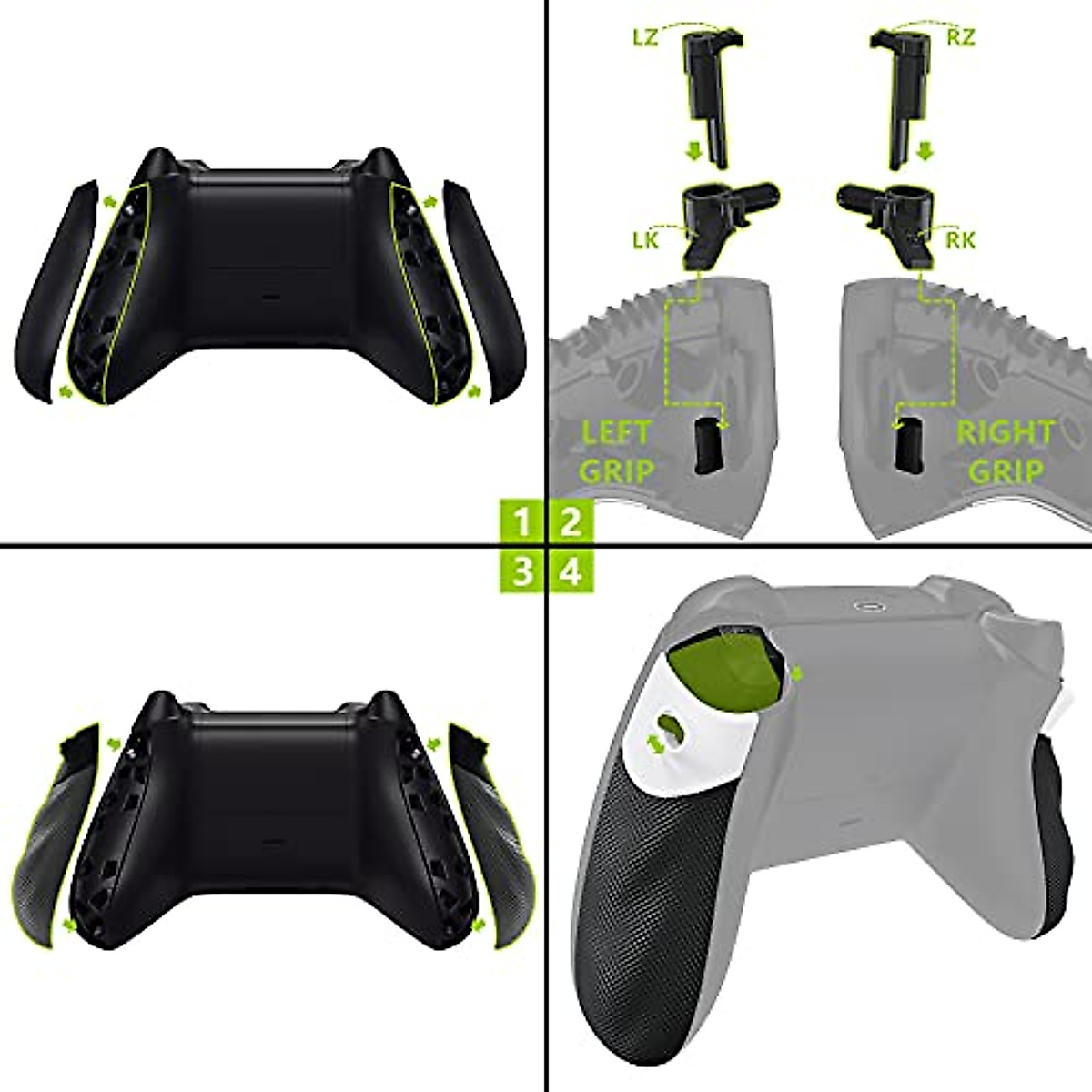 eXtremeRate Flexor Rubberized Side Rails Grips Trigger Stop Kit for Xbox Series X/S Controller, Diamond Textured Black Anti-Slip Ergonomic Trigger Stopper Handle Grips for Xbox Core Controller