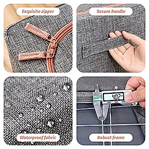 Homzing Closet Storage Bins Stackable Organizer Foldable Double Zipper Blanket Storage Bags 24L Storage Containers Linen Fabric 3 Pack for Bedding Closet Bedroom（Grey）