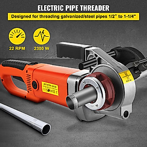VEVOR Electric Pipe Threader, 2300W Pipe Threading Machine, Heavy-Duty Hand-Held Power Drive Kit, 110V Pipe Threader Machine Copper Motor, Portable Pipe Threader with 6 Dies 1/2"-2" and Carrying Case