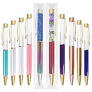 10 Pieces Empty Tube Floating DIY Pens Metal Empty Tube Ballpoint Pens DIY Glitter Liquid Sand Pens with Self Adhesive Pen Bag for Christmas Thanksgiving Favorite Gif