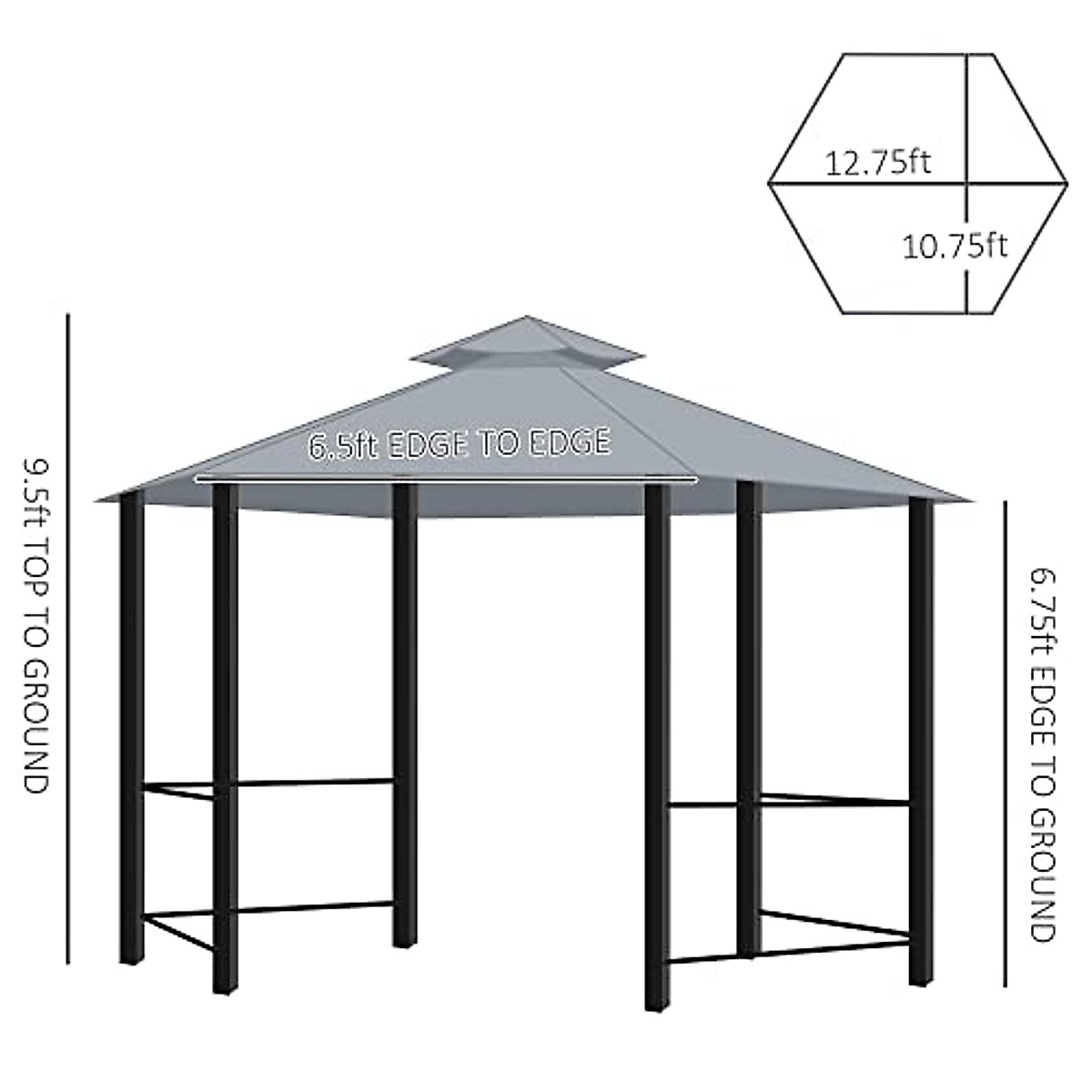 Outsunny 13' x 13' Patio Gazebo, Double Roof Hexagon Outdoor Gazebo Canopy Shelter w/with Netting & Curtains, Solid Steel Frame for Garden, Lawn, Backyard and Deck, Grey