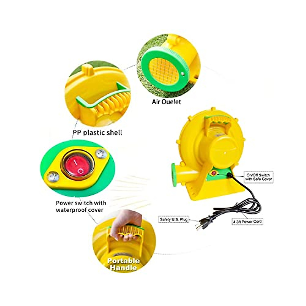 Byjoph Inflatable Blower Bounce House Air Blower, 1HP 565CFM 110V 60Hz for Commercial Inflatable Arch, Jumper, Bouncy Castle (1HP)