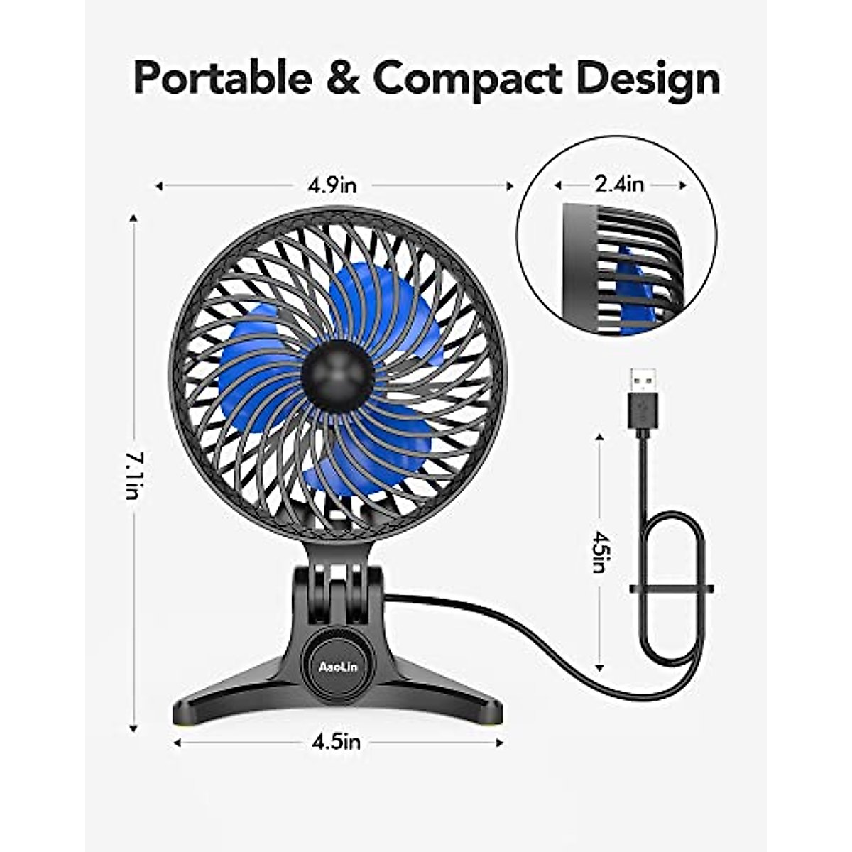 USB tabletop fan portable desktop mini fan foldable usb plug-in small fan multi-speed shift personal fan mute desktop fan office adjustable angle high wind power can be plugged into the computer fan