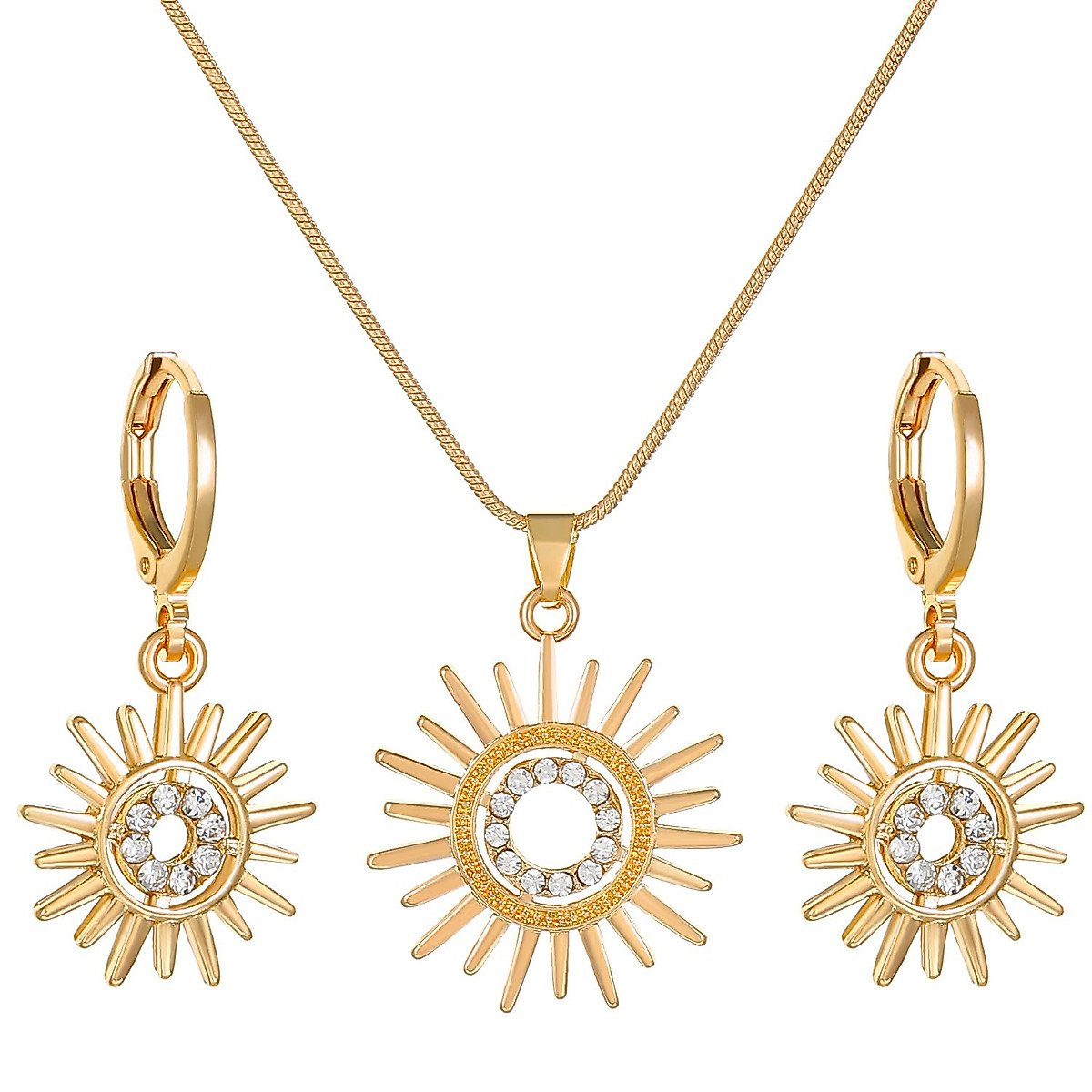 suofrun Sun Earrings & Necklace Jewelry Set for Women Western Boho Sunshine Sunflower Evil Eye Protection Jewelry Set Gold Plated-Sunflower