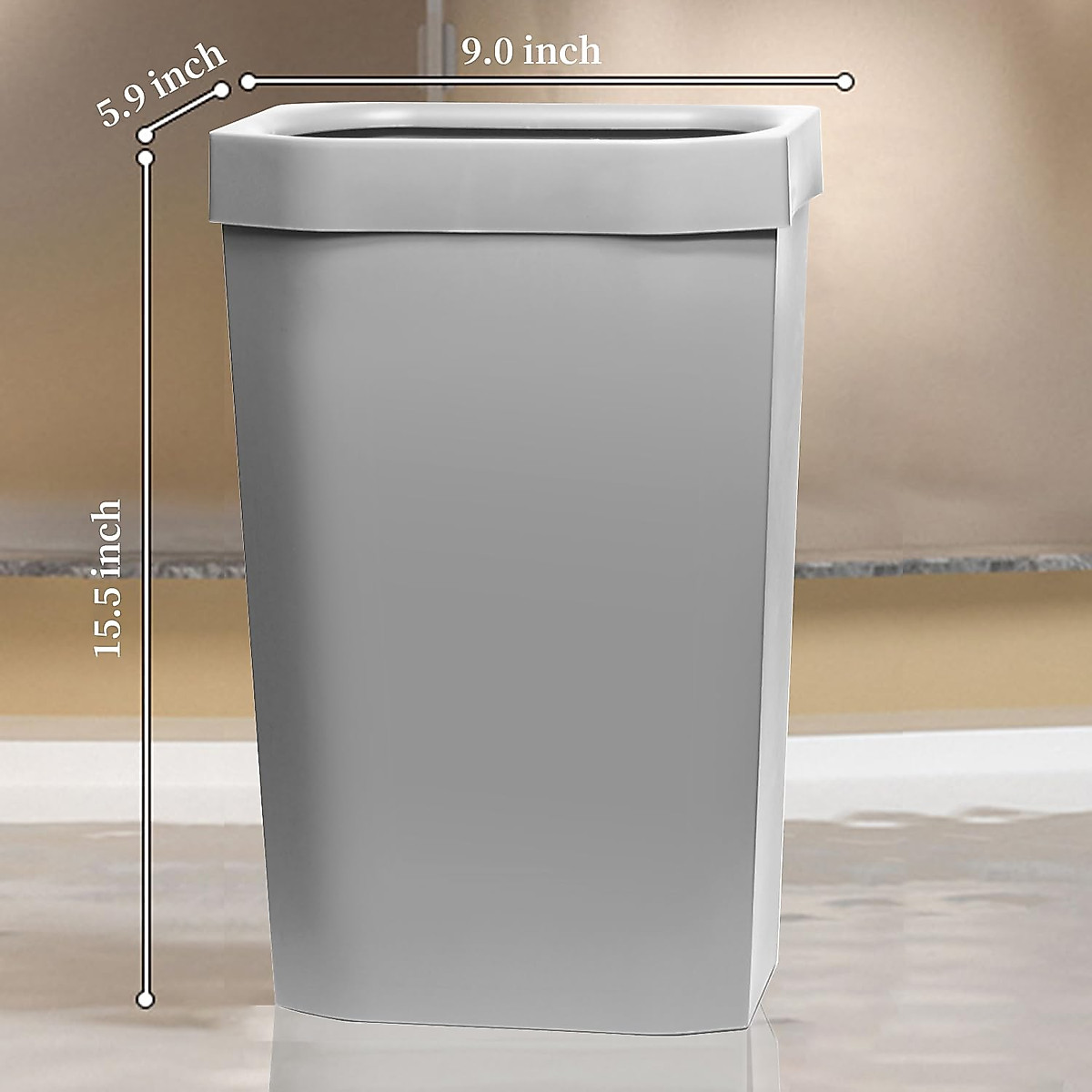 Halyuhn Tall Trash Can, 4 Gallon/15L Plastic Small Trash Can, Small Trash Bin Open Top for Home Office, Kitchen, Bathroom, Under Desk, Narrow Space, Slim Trash Can (1 Pack Gray)