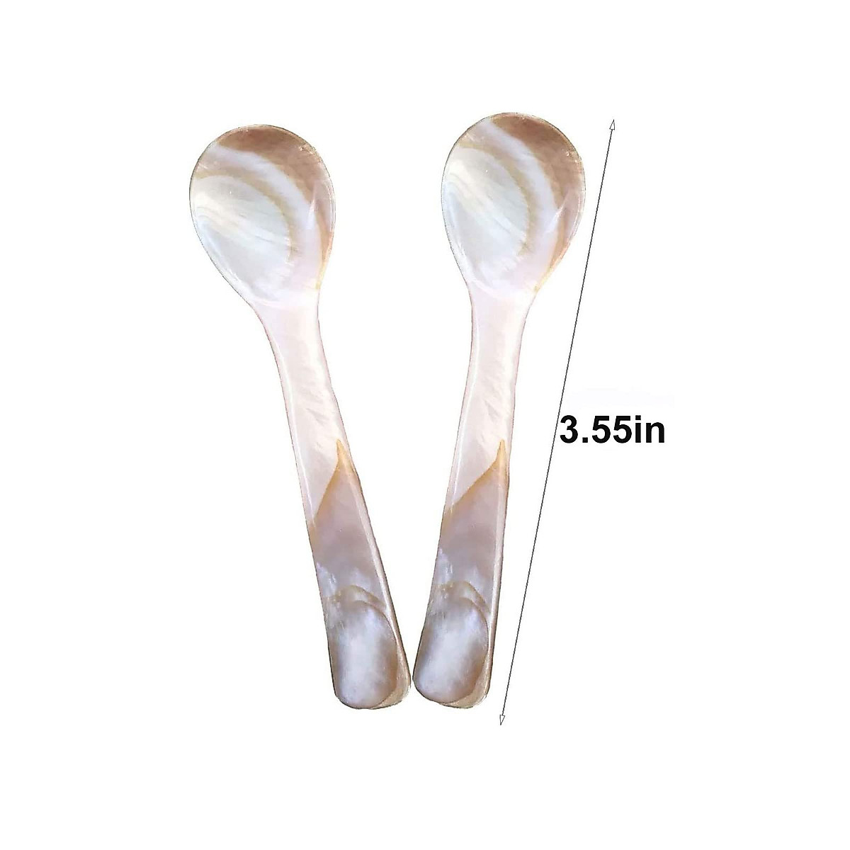 Wenplus 2 Pack 3.55inch Caviar Spoons Handcraft Mother of Pearl MOP Caviar Spoon W Round Handle with One Plastic Storage Box - Coffee Color, Style C