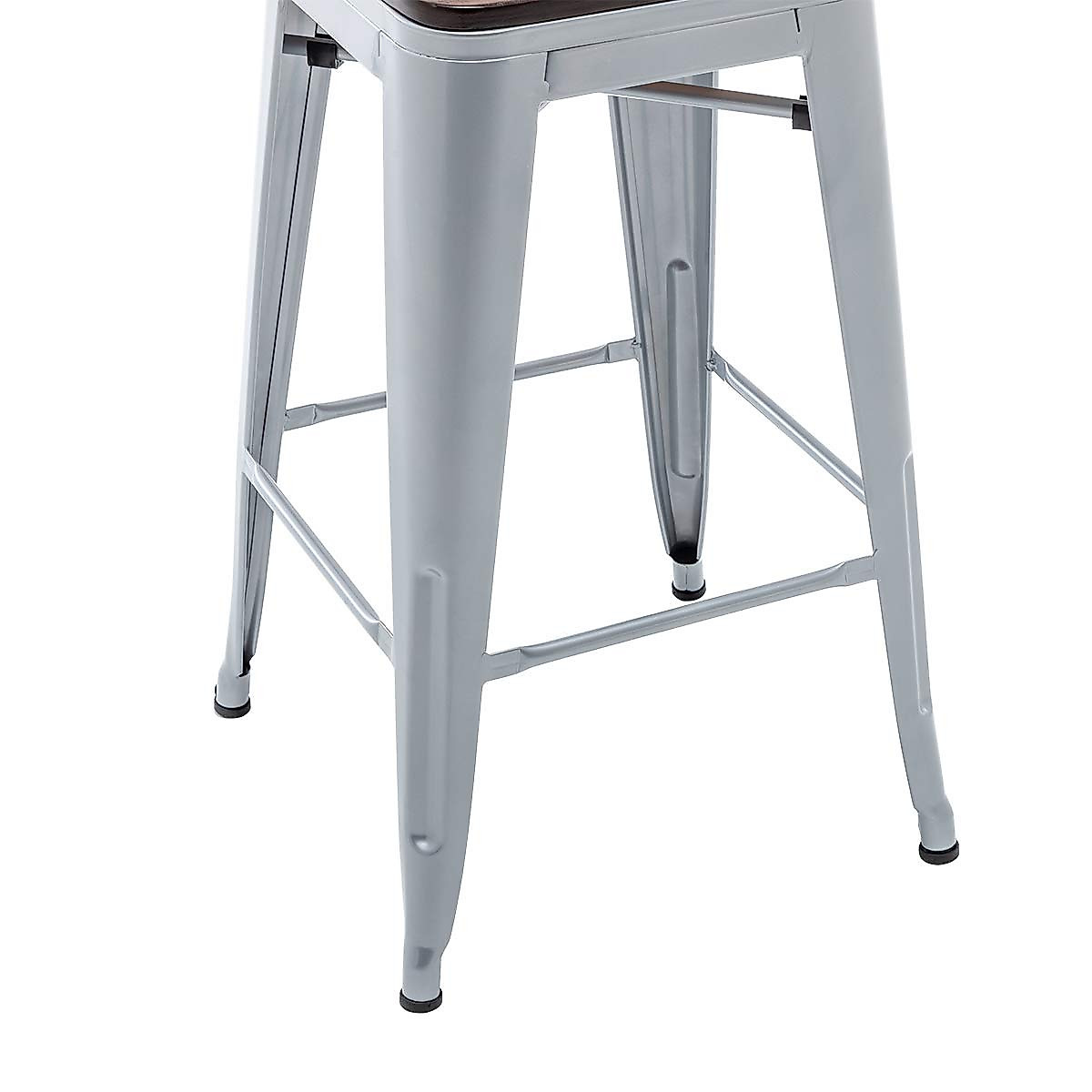 Alunaune 24" Metal Counter Height Bar Stools Set of 4 Industrial Backless Kitchen Patio Counter Stool Stackable Barstools Wood Top- 24inch, Silver