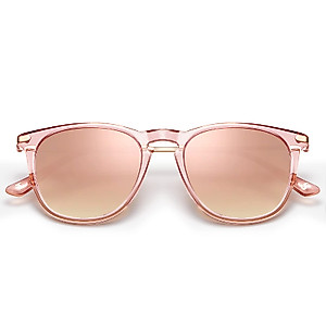 CARFIA Pink Mirrored Lightweight Polarized Sunglasses for Women UV Protection, Retro Square Ladies Sunnies Driving Eyewears
