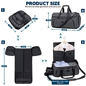Garment Bags for Travel, Convertible Garment Duffle Bag for Men Women, Carry On Garment Bag Backpack, 4 in 1 Travel Suit Bag with Shoe Compartment, Large Weekender Bag-Dark Grey