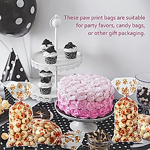 Blulu 200 Pieces Pet Paw Print Cone Cellophane Bags Heat Sealable Candy Bags Dog Paw Gift Bags Cat Treat Bags with 200 Pieces Silver Twist Ties for Pet Treat Party Favor (Orange)