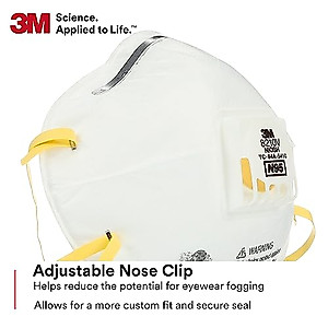 3M Particulate Respirator 8210V with Cool Flow Valve, Smoke, Grinding, Sanding, Sawing, Sweeping, Woodworking, Dust, 80/Pack