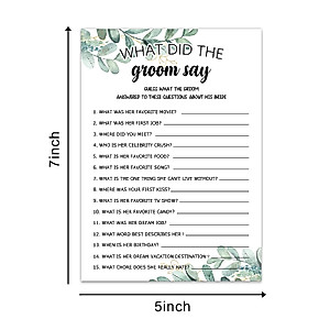 Bridal Shower Game Cards, What Did The Groom Say Game, Greenery Theme Engagement Party Cards For Wedding, Bridal Shower Decorations, Engagement Activities Ideas, Wedding Shower Party Game Card