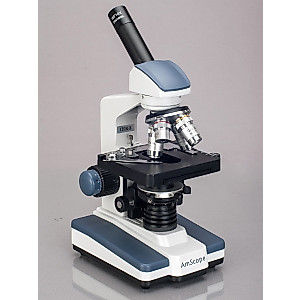 AmScope M620C-E1 Digital Compound Monocular Microscope, WF10x and WF25x Eyepieces, 40x-2500x Magnification, Brightfield, LED Illumination, Abbe Condenser, Mechanical Stage, 110V, Includes 1.3MP Camera and Software