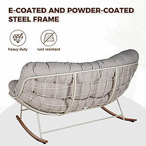 Grand patio Rocking Chair Outdoor, Oversized Rocking Chair for 2 with E-Coated Steel Frame and Thick Cushion, Comfy Papasan Rocking Chair for Patio Porch Deck Indoor