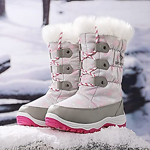 DREAM PAIRS Girls Snow Boots Warm Cozy Anti-Slip Lightweight Mid Calf Faux Fur Lining Winter Shoes for Little/Big Kids,Size 9 Toddler,Grey/Pink,Nordic