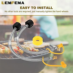 Lemfema 15 inch RV Propane Hose, 1/4" Male NPT Stainless Steel Braided Propane Hose with QCC1 for Standard 2-Stage Regulator, Include Thread Seal Tape, 2 Pack