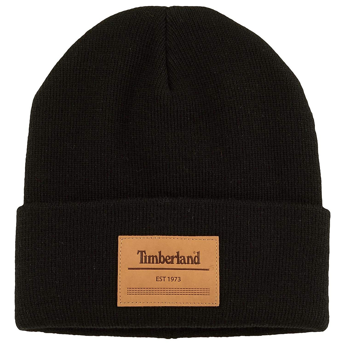 Timberland Men`s Watch Cap Knit Beanie with Leather Patch (Black(T100916C-001), One Size)