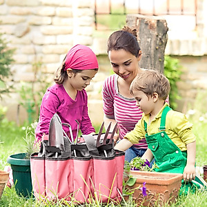 WORKPRO Garden Bag, Garden Tool Tote Storage Bag with 8 Pockets, Home Organizer for Outdoor Gardening Caddy, Garden Tool Kit Holder (Tools NOT Included), Great Garden Gifts- Pink Ribbon