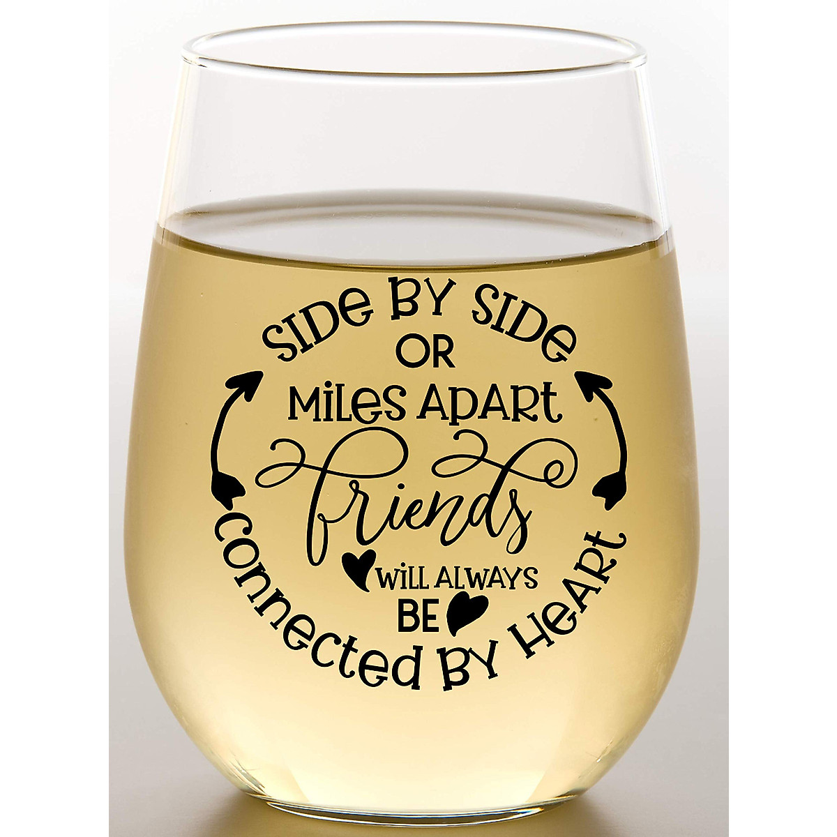 Vivid Ventures Best Friend Wine Glass With Friendship Saying Side By Side Or Miles Apart Best Friend For Women, Sister, Mom, Grandma, Nana, Her